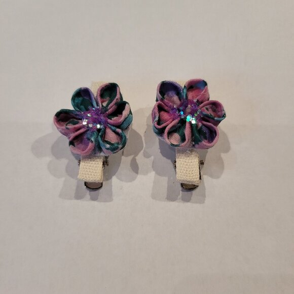 Accessories | Handmade Two Mini Multicolor Floral Hair Clips | Poshmark